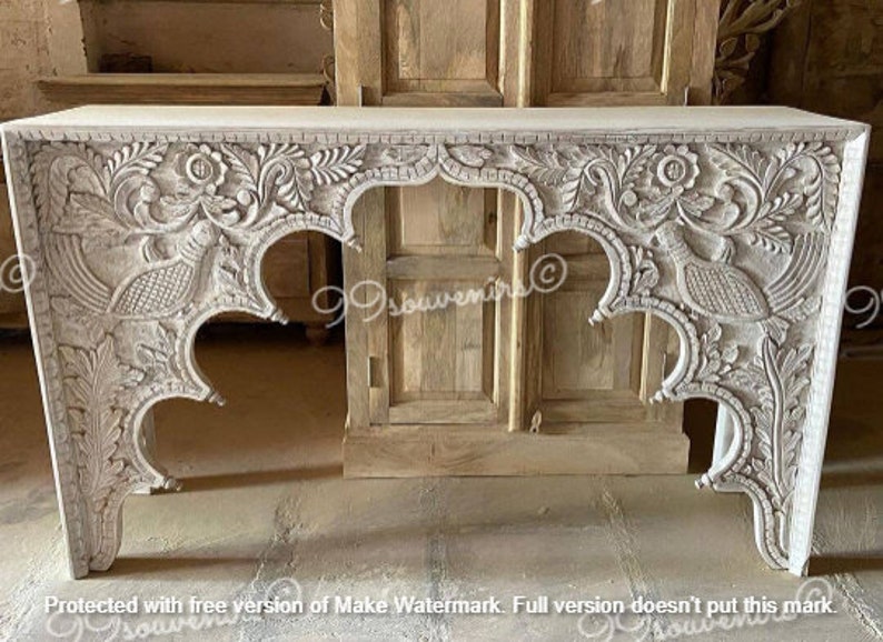 Antique Inspired Wood Console for Bohemian Home, Vintage Style Carved ...