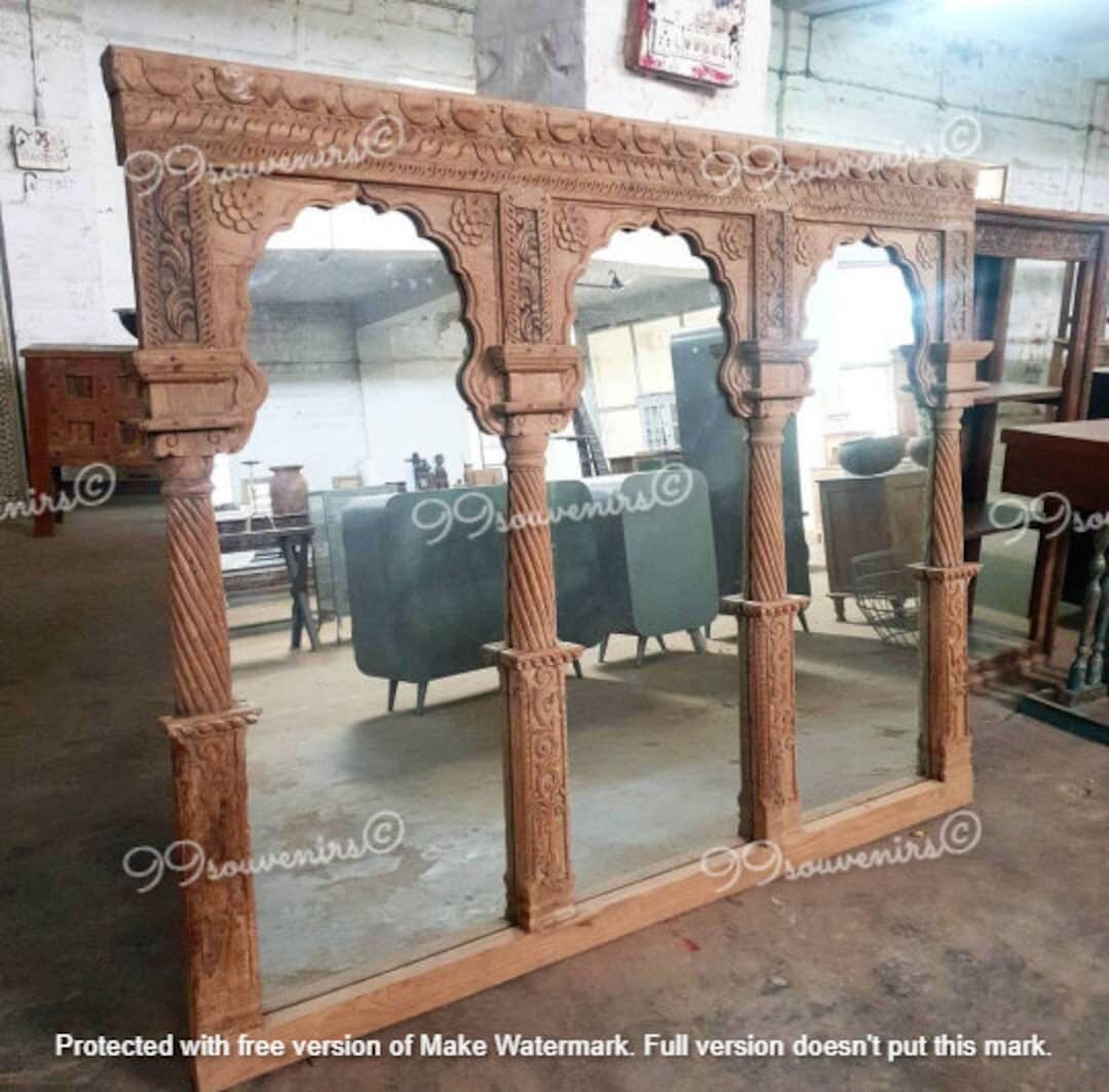 The Mehran Indian Jharokha Mirror, Wooden Arch Mirror, Carved Wall ...