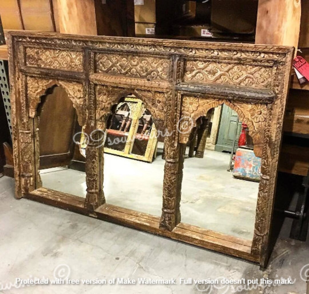 Indian Jharokha Mirror: Rustic Carved Mango Wood Arch - Etsy