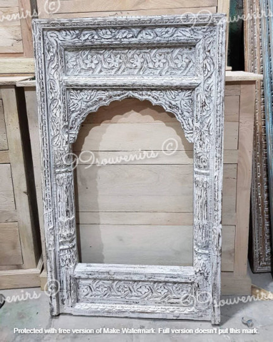 Carved Mango Wood Mirror Frame: Distressed White Indian Style - Etsy