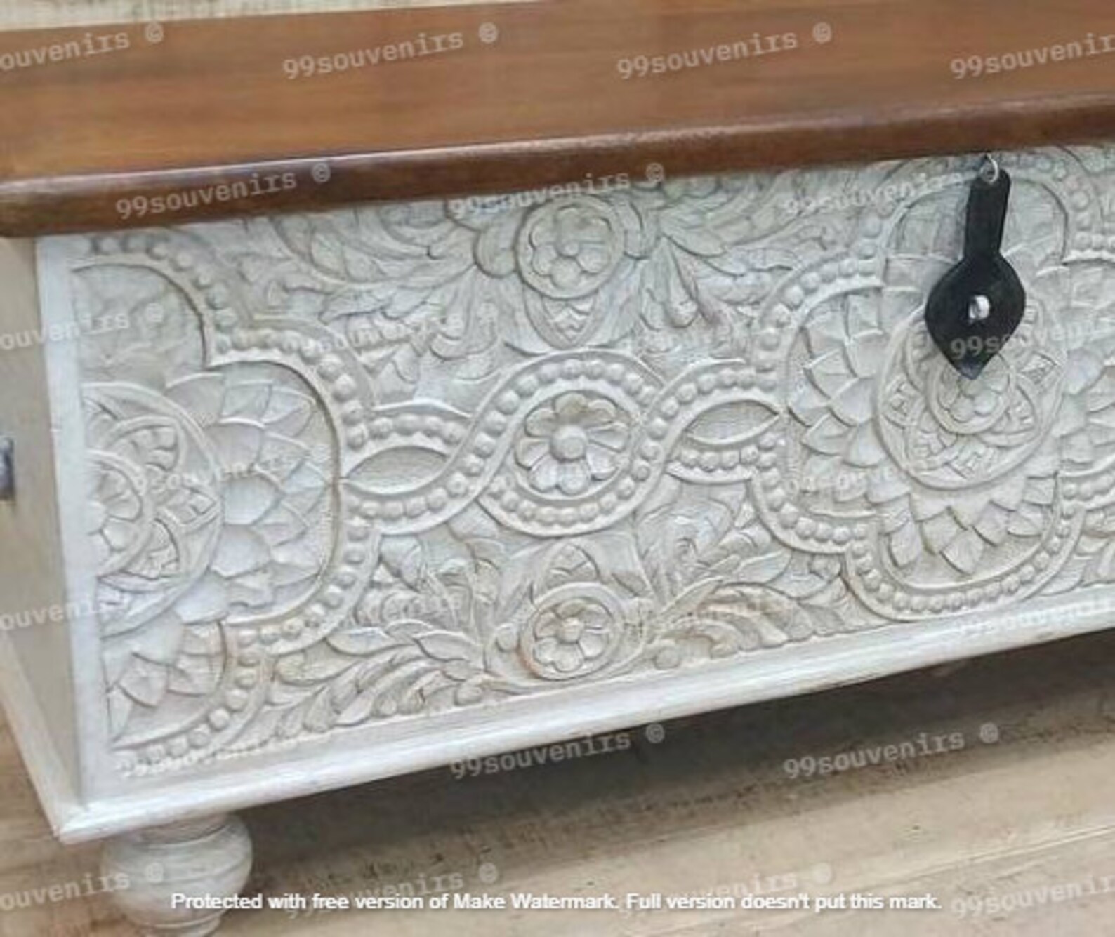 Vintage Inspired Indian Trunk, Rustic White Storage Box, Wooden ...