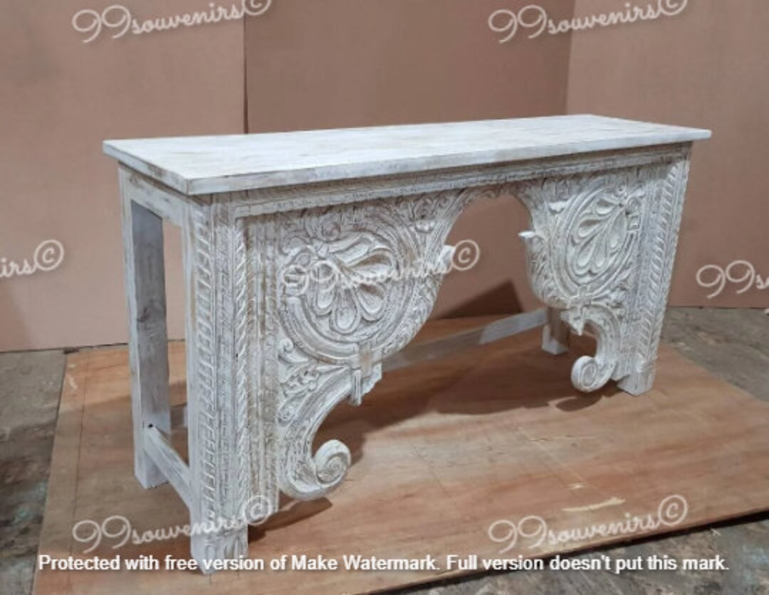 Vintage Style Console Table, Wooden Rustic Console, Carved Indian ...