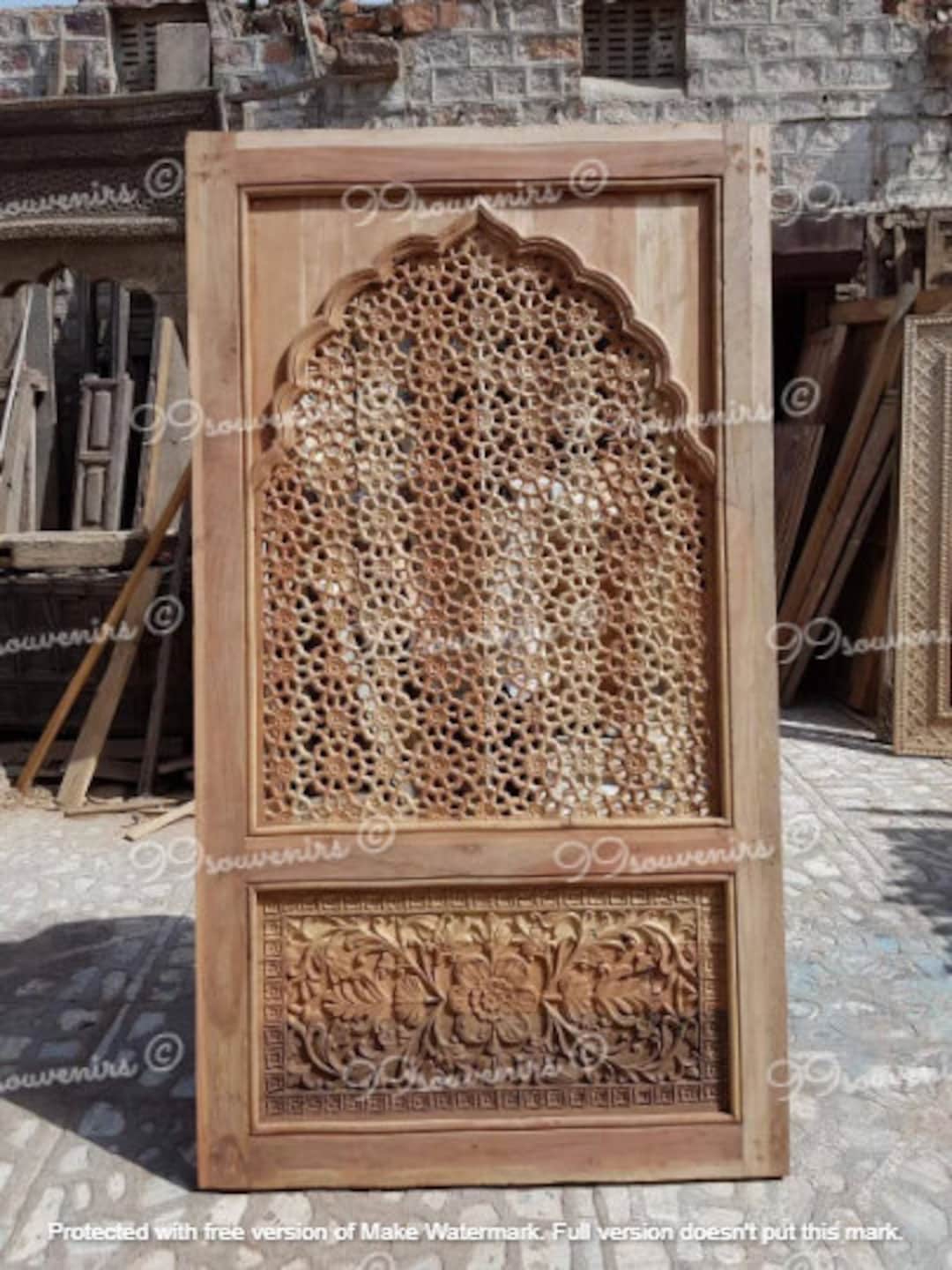 The Jaal Vintage Inspired Wall Panel, Carved Wooden Wall Hanging ...