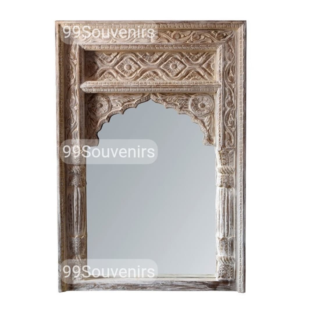 Rustic White Mirror, Indian Wooden Mirror, Wall Mirror, Indian ...