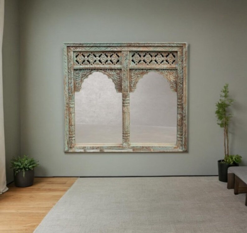 Indian Jaali Carving Mirror, Wooden Arch Mirror, Wall Mounted Mirror in ...
