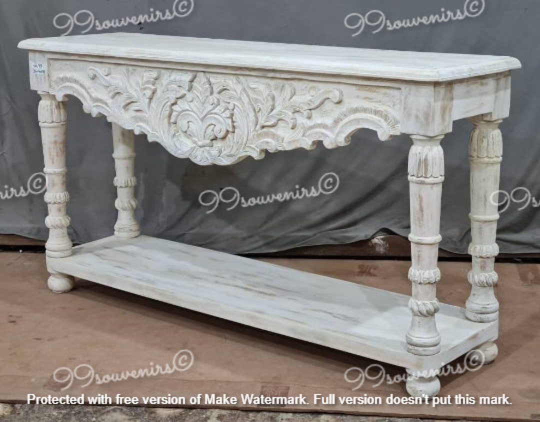 Vintage Style White Console Table, Wooden Rustic White Console, Carved ...