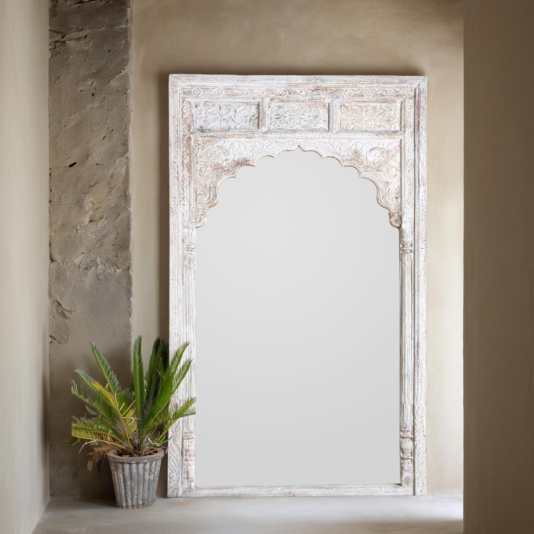 Wooden Arch Mirror, Indian Mirror, Carved Wood Wall Mirror Decor ...