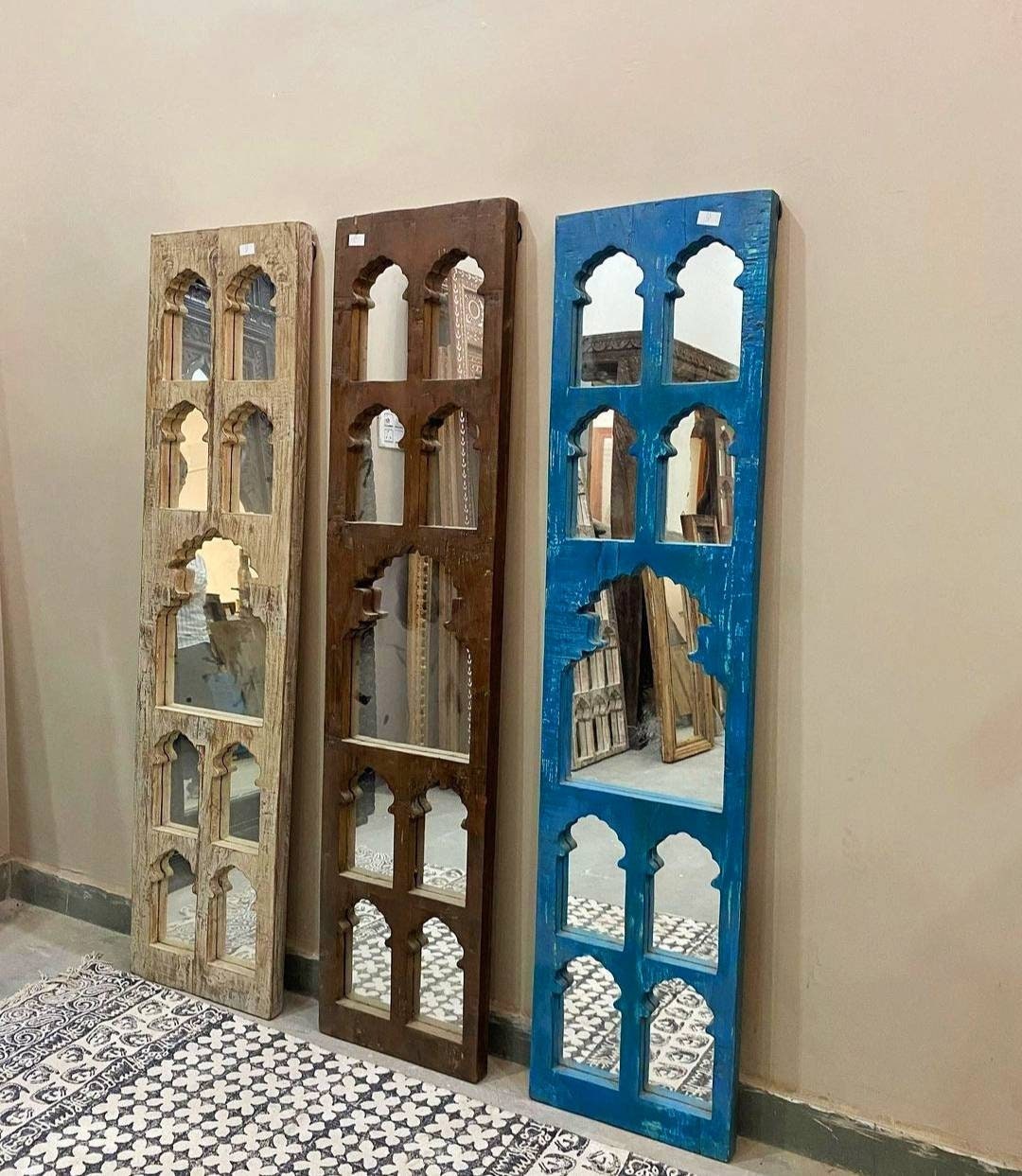 Antique Inspired India Mirror, Carved Wooden Wall Mirror, Distressed ...