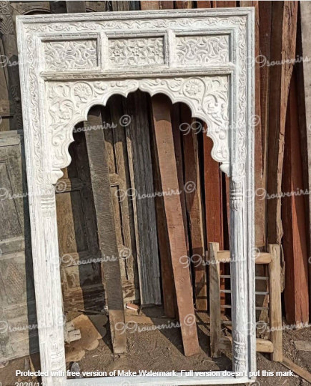 Antique Inspired Mirror, Rustic White Wooden Mirror, Full Length Mirror ...