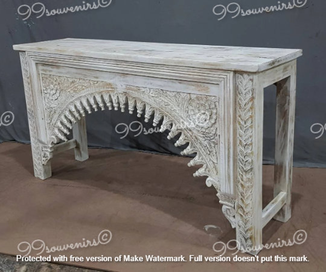 Vintage Style Console Table, Wooden Rustic Console, Carved Indian ...