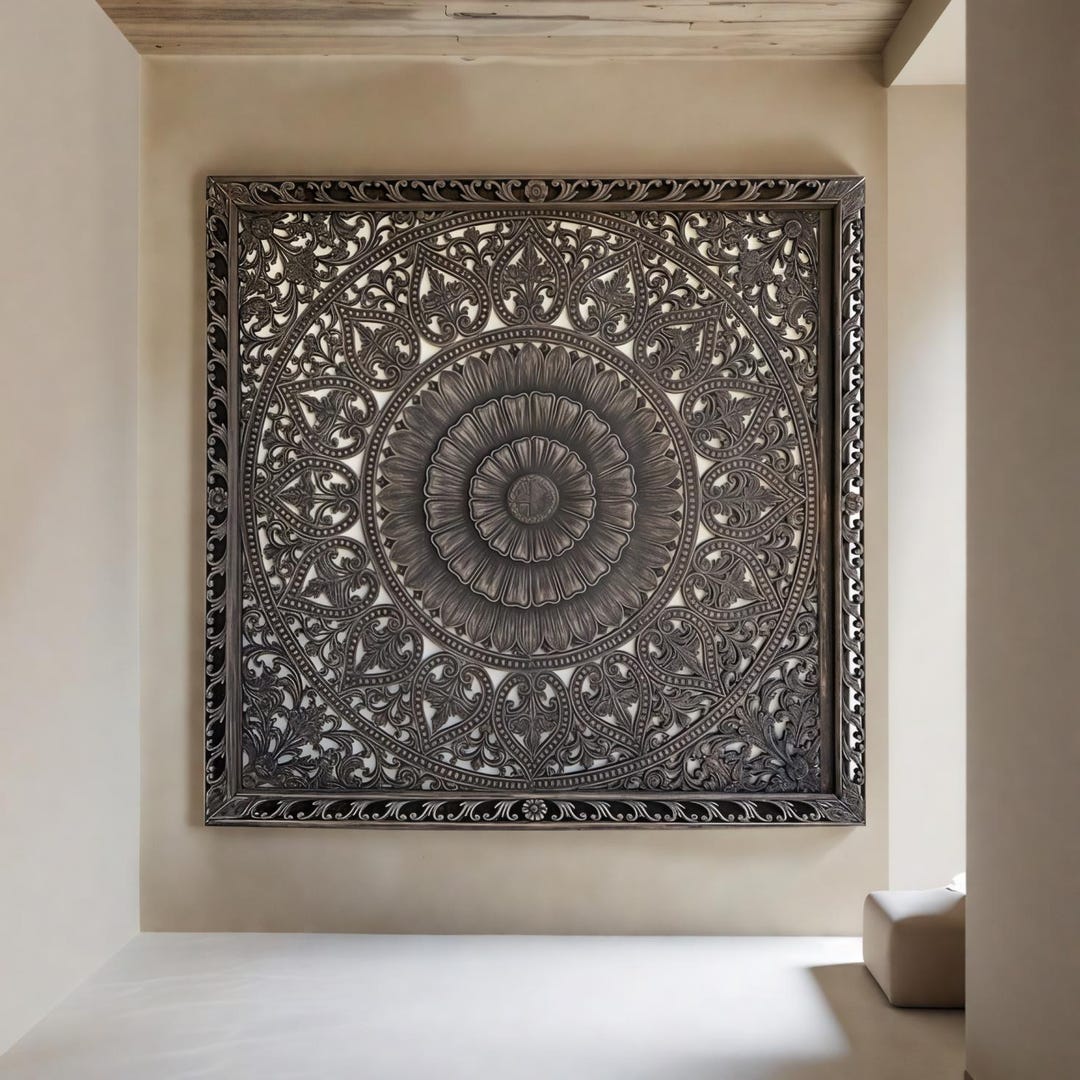 Antique Inspired Wall Panel With Intricate Floral Carvings, Carved ...