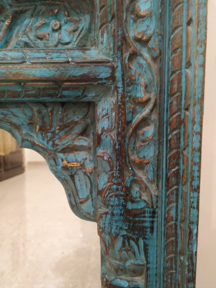 The Gulmohar Indian Rustic Floral Mirror Carved Wooden Wall - Etsy