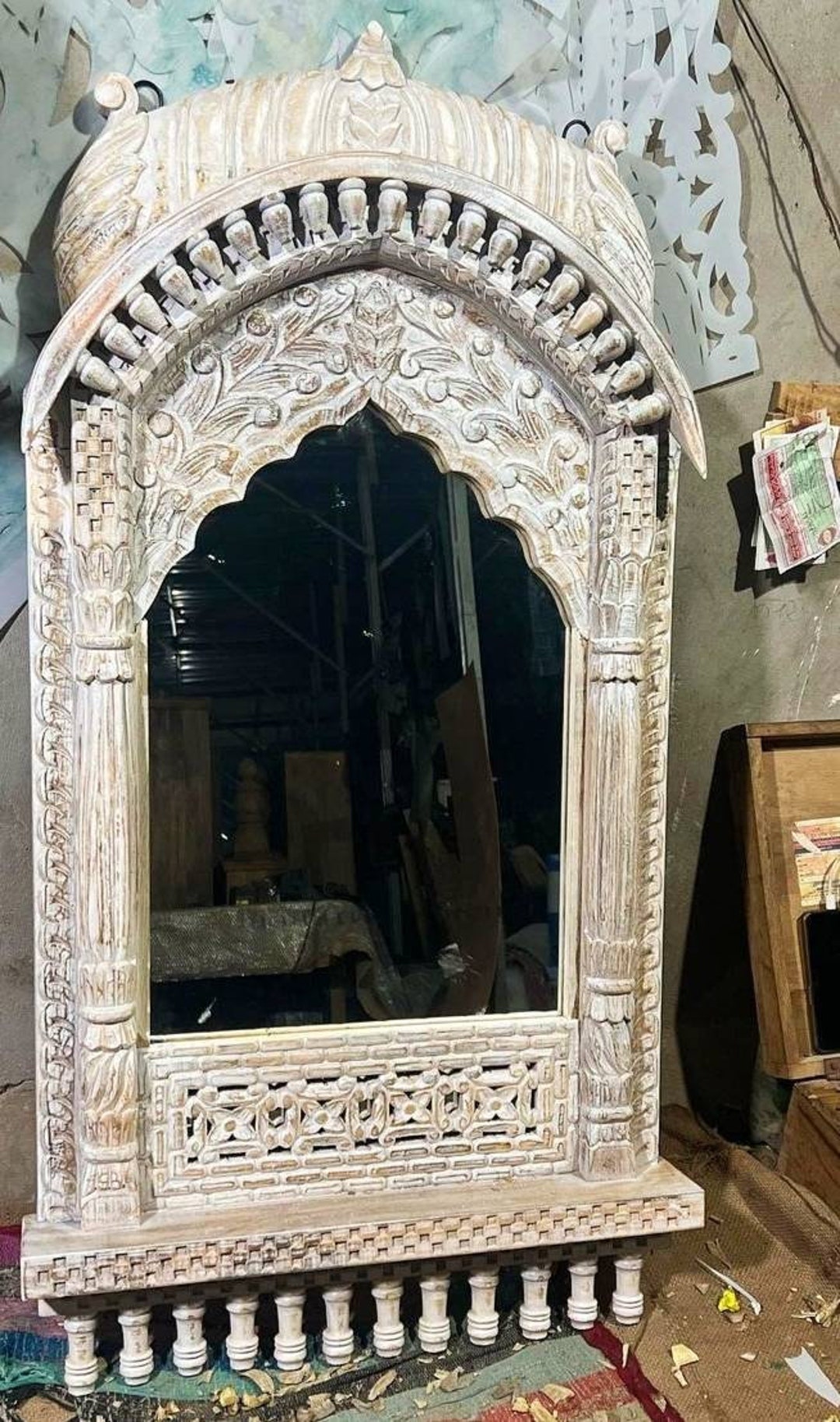 Antique Style Jharokha Mirror, Indian Carved Wooden Mirror, Rustic ...