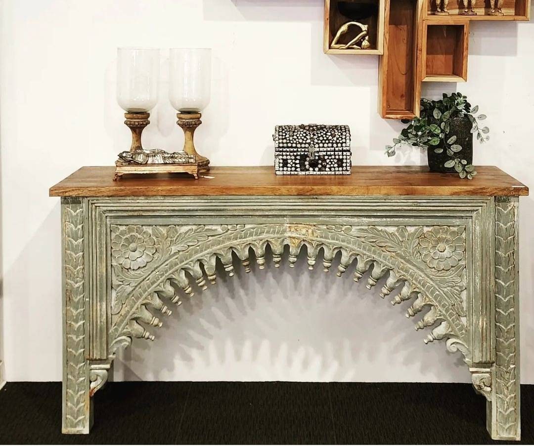 Vintage Style Console Table, Wooden Rustic Console, Carved Indian ...