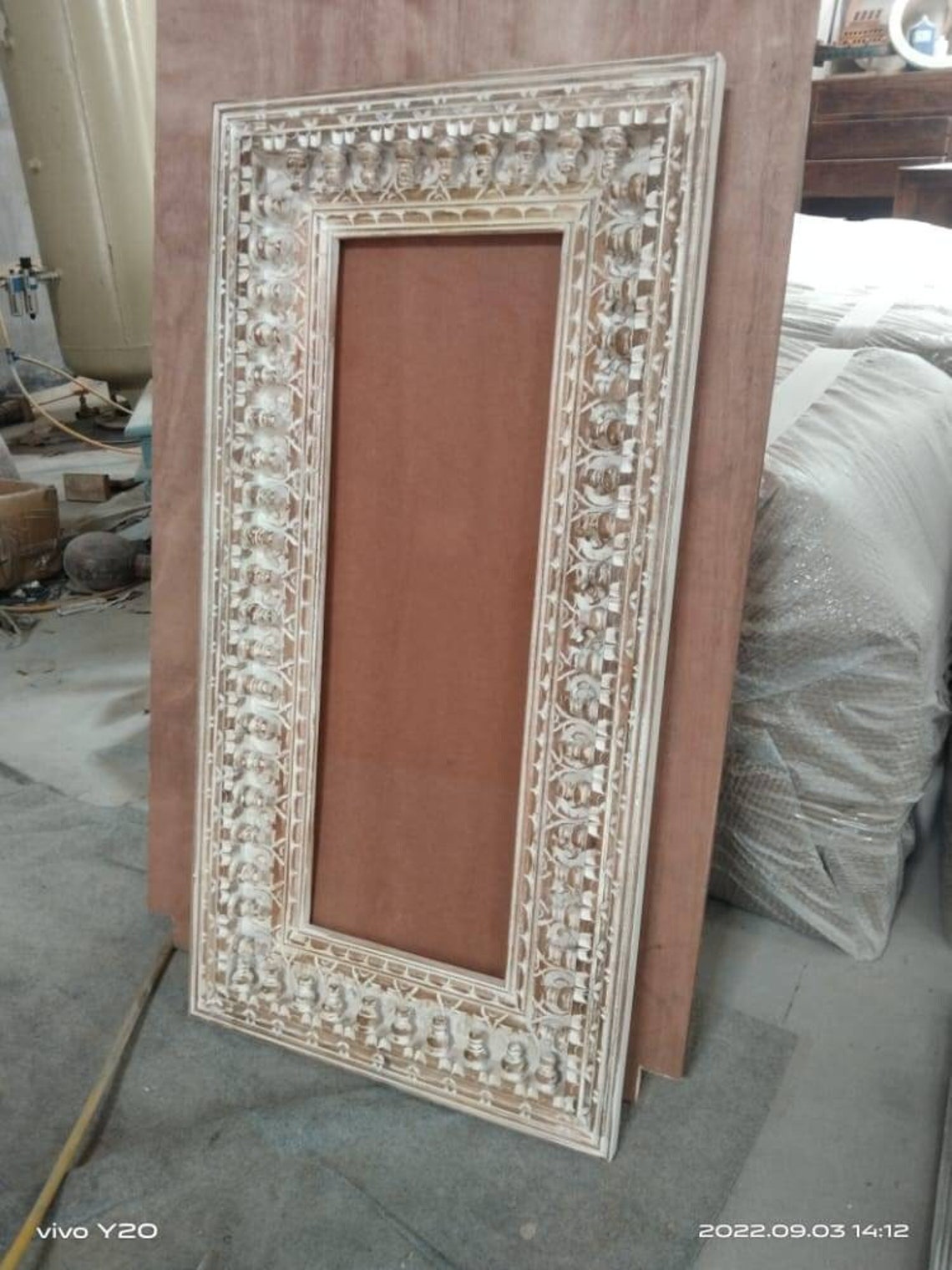 Boho Wall Mirror, Rustic White Mirror, Wooden Mirror Frame, Indian ...