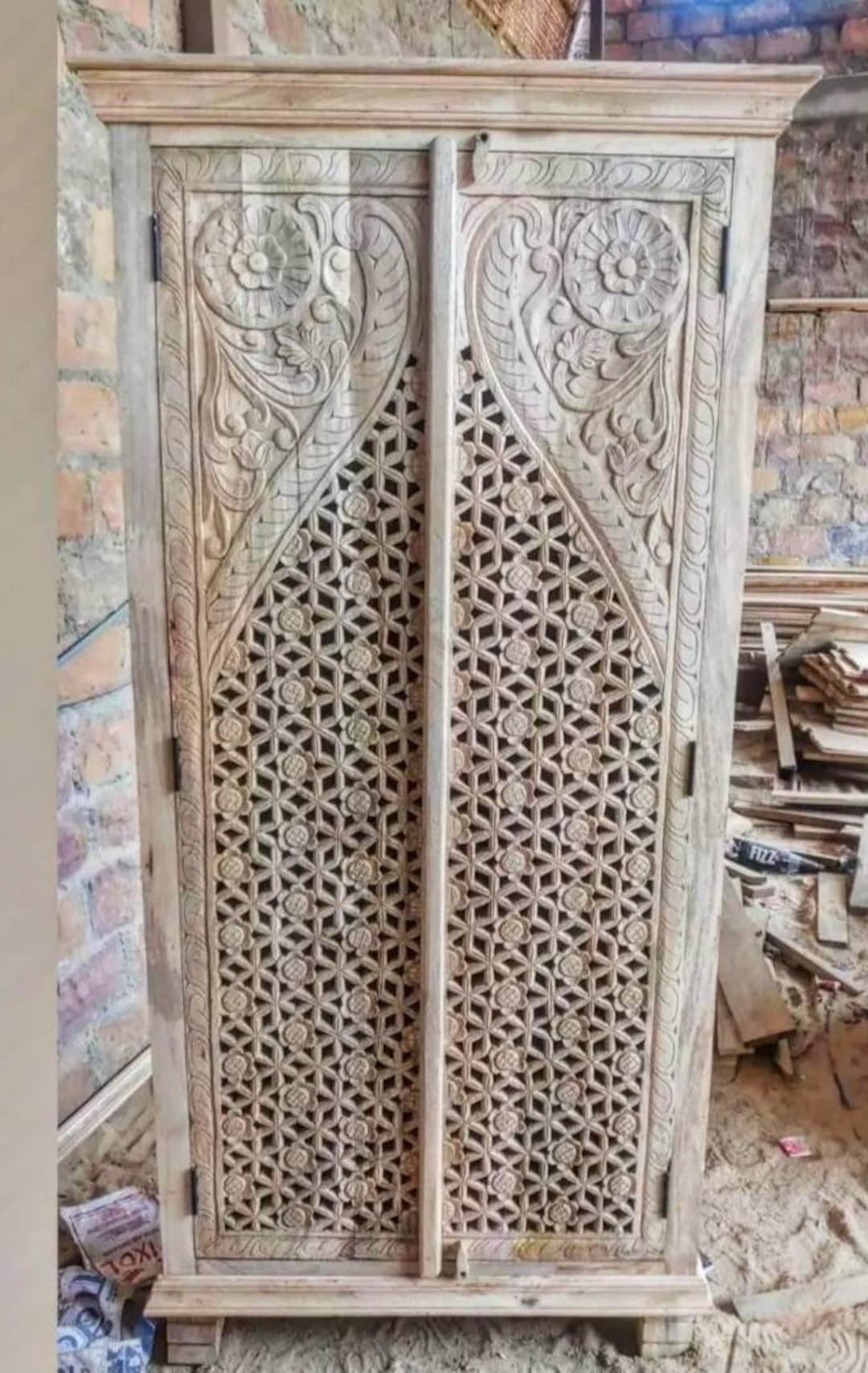 Carved Mango Wood Armoire: Rustic Brown Boho Wardrobe - Etsy