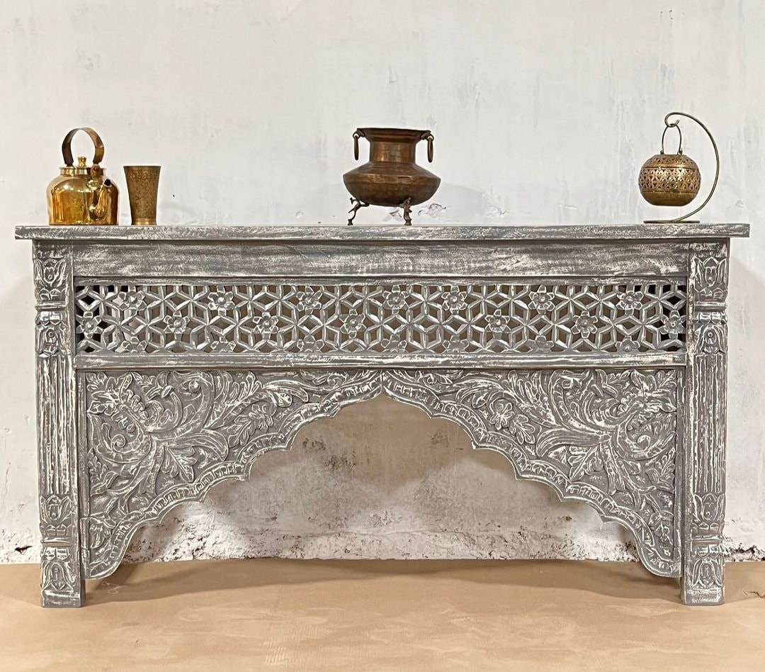 Antique Inspired Wood Console for Bohemian Home, Vintage Style Carved ...