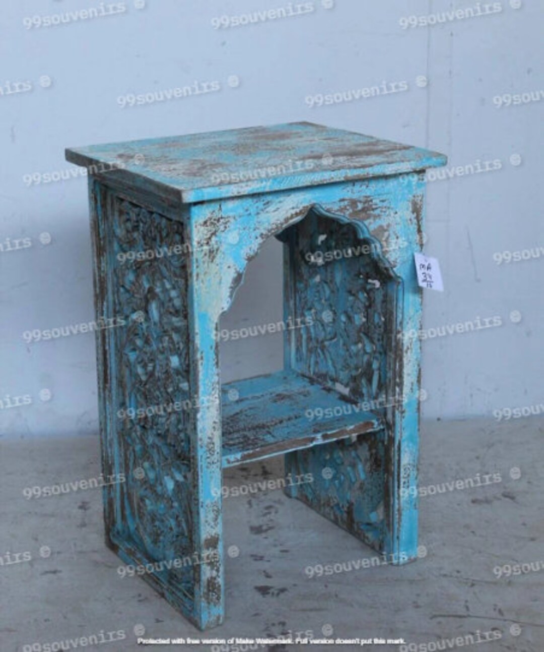 Rustic Blue Side Table, Indian Bedside Table, Vintage Style Wooden ...