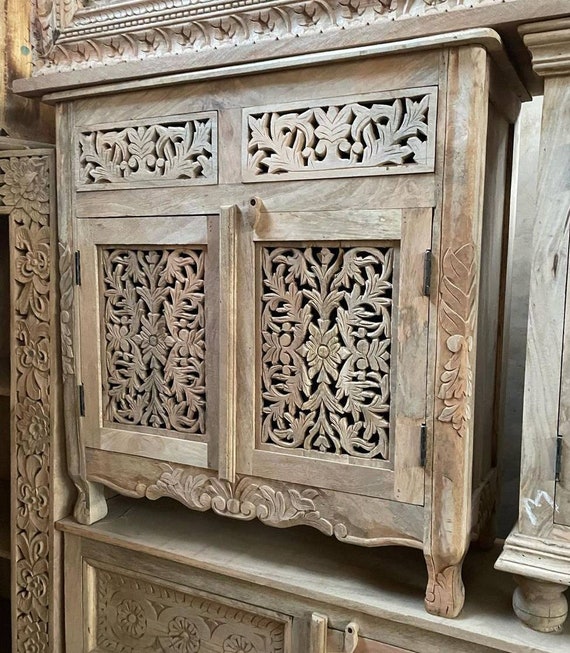 Indian Rustic Cabinet Carved Wooden Dresser Boho Living Room - Etsy