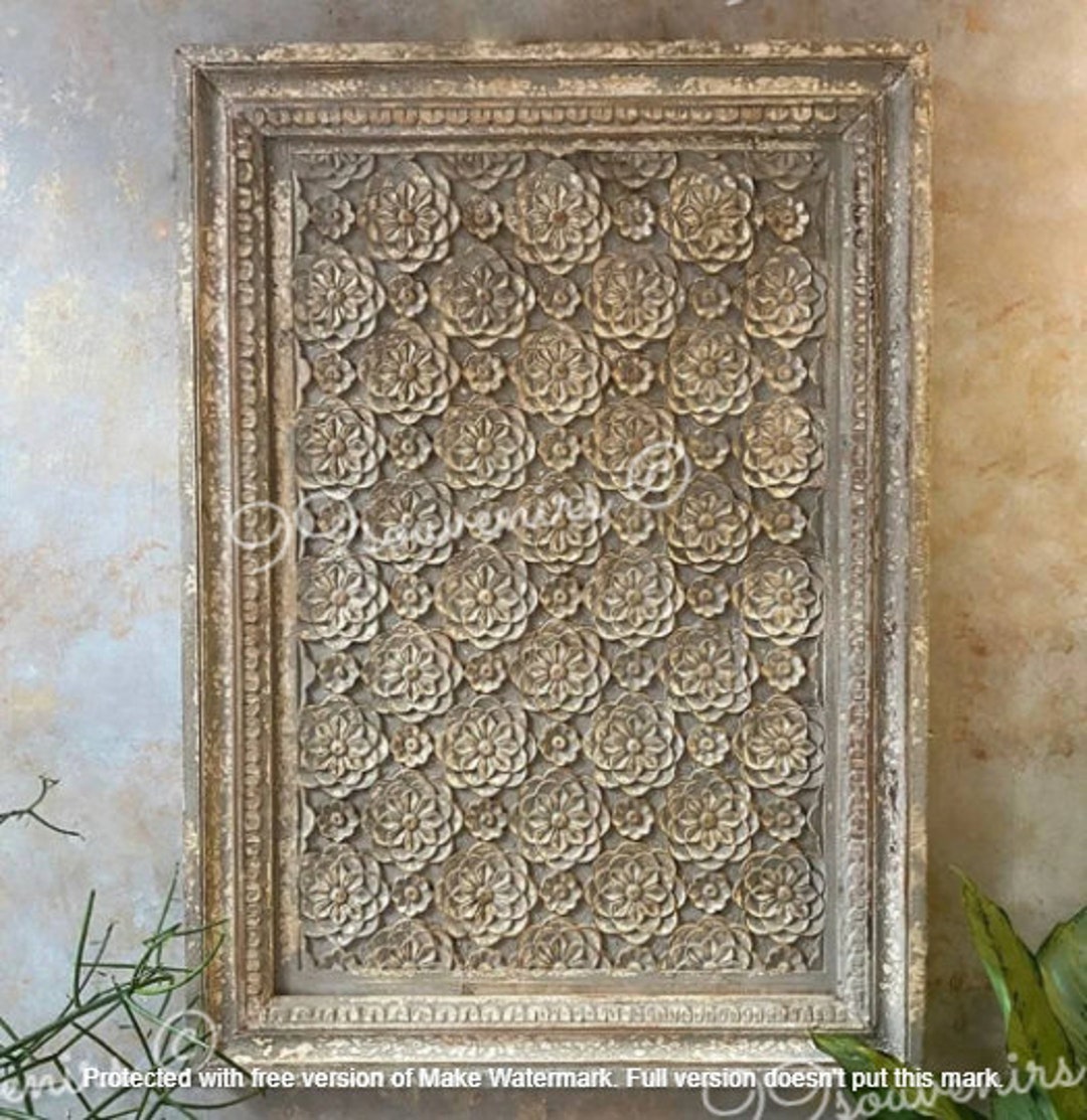 Antique Inspired Wall Panel With Intricate Floral Carvings, Carved ...
