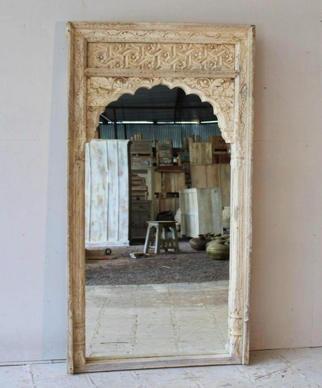 Antique Inspired Mirror, Indian Carved Wooden Mirror, Rustic Wall ...