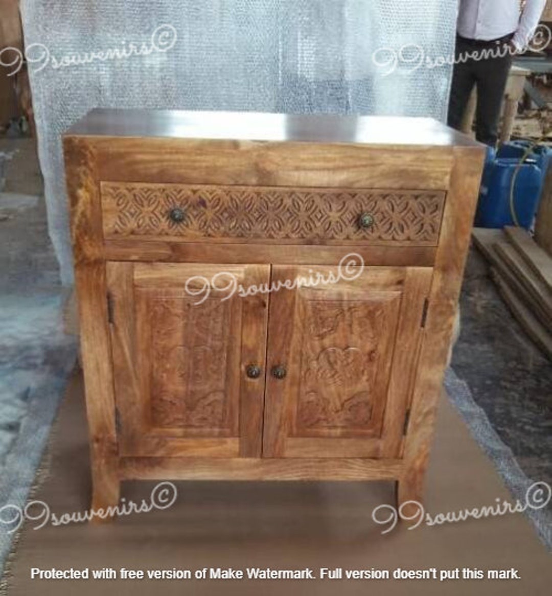 Indian Rustic Cabinet, Carved Wooden Dresser, Boho Living Room Cabinet ...