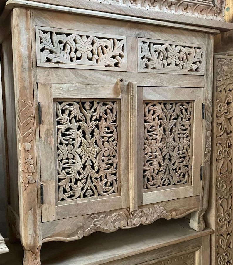 Indian Rustic Cabinet Carved Wooden Dresser Boho Living Room - Etsy