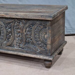 Vintage Style Indian Trunk, Carved Storage Box, Indian Damchiya, Wooden ...