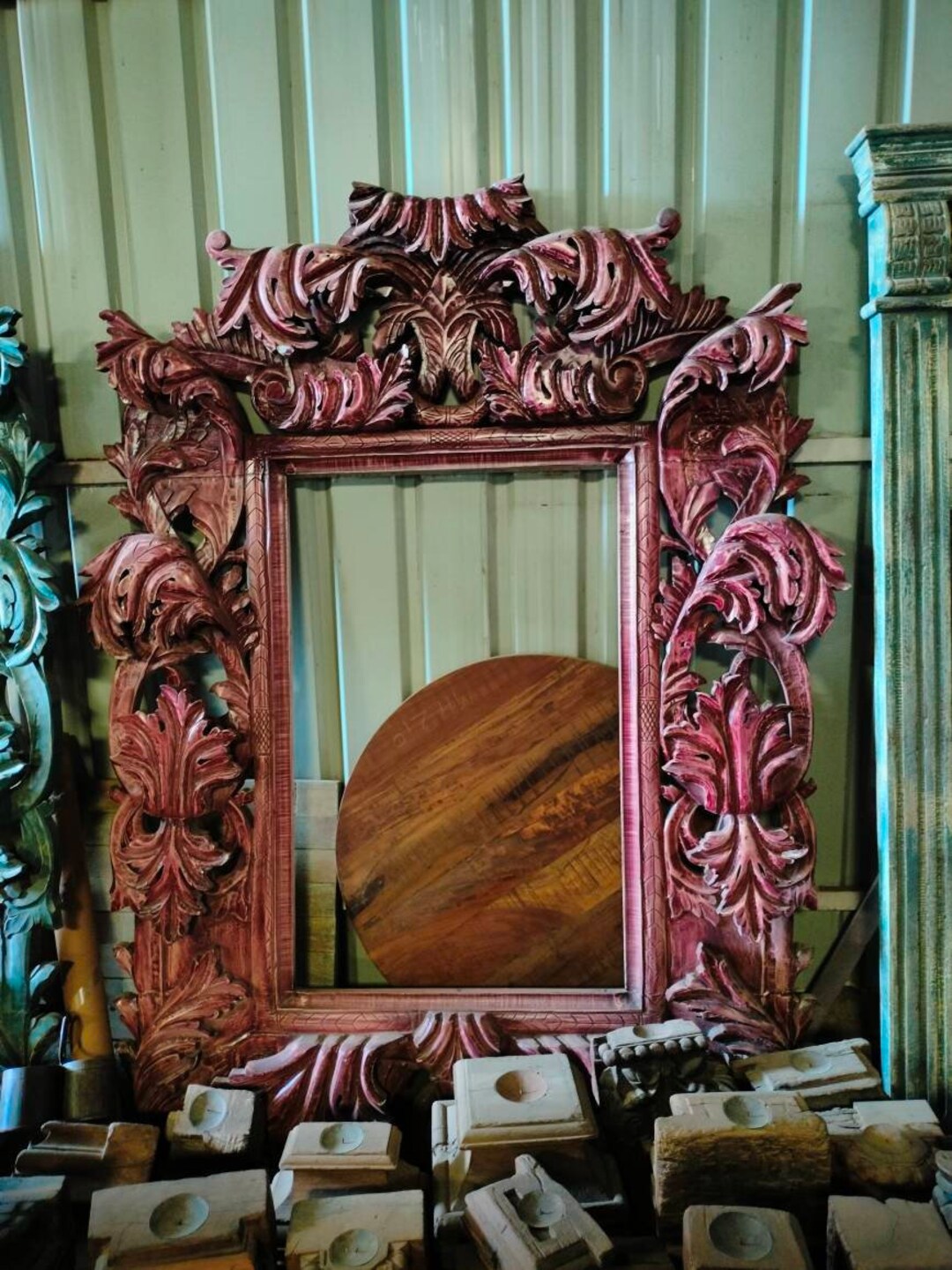 Rustic Pink Wall Mirror, Wooden Floral Mirror for Wall, Boho Mirror ...