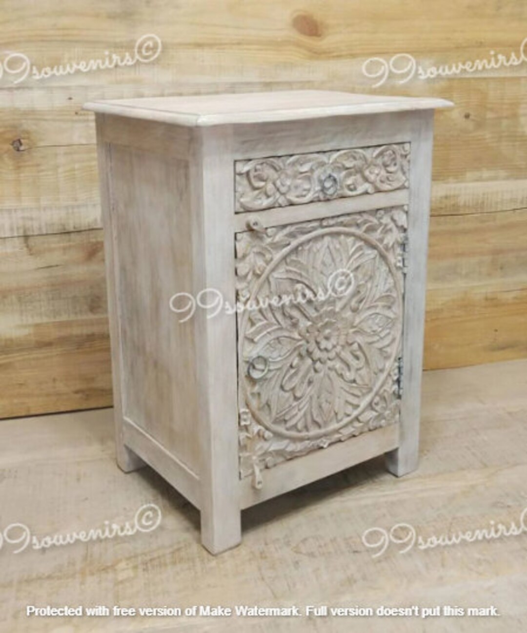 Carved Side Table, Indian Boho Bedside Table, Vintage Style Wooden ...
