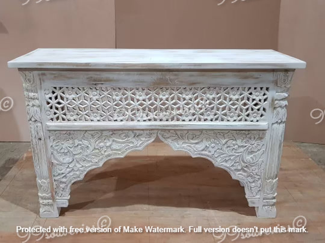 Boho Vintage Style Console, Indian Carved Wooden Console, Intricate ...