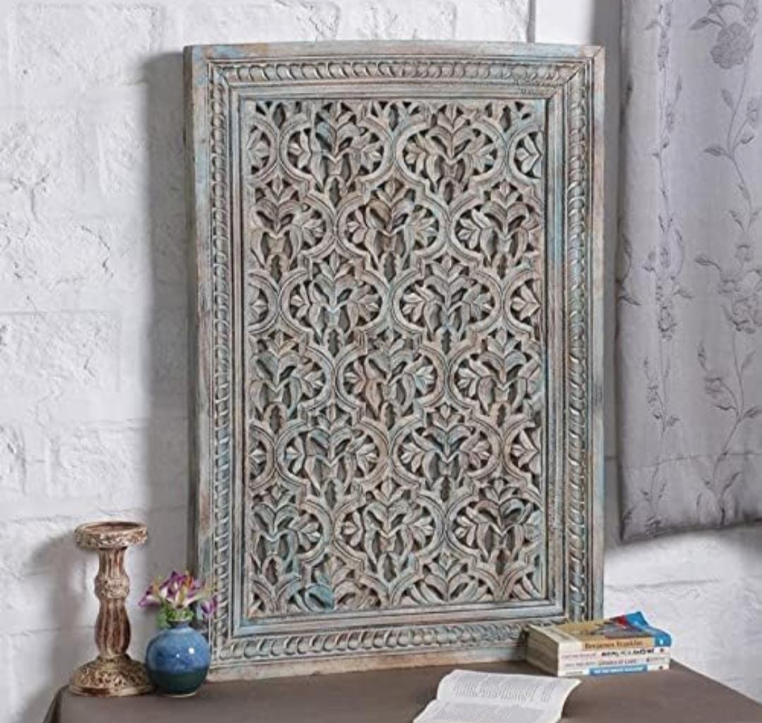 Antique Inspired Wall Panel With Intricate Floral Carvings, Carved ...