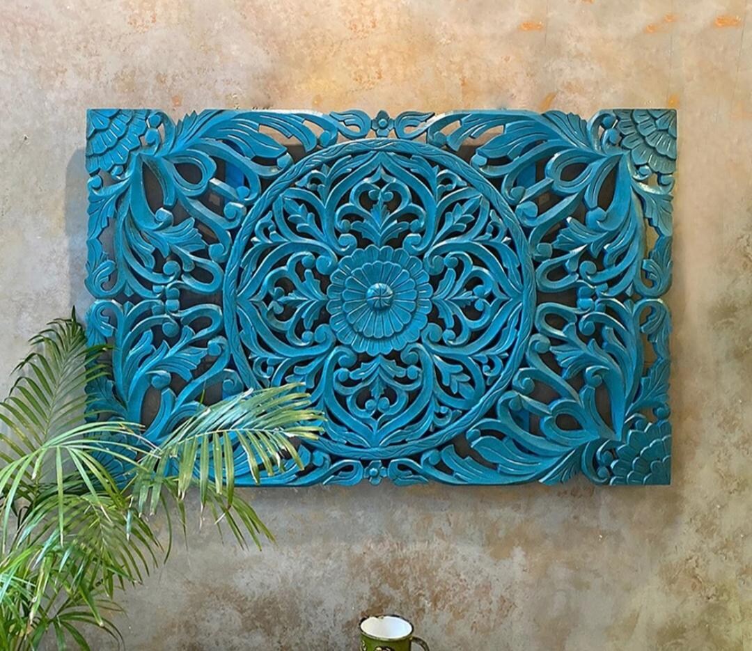 Antique Inspired Wall Panel With Intricate Floral Carvings, Carved ...