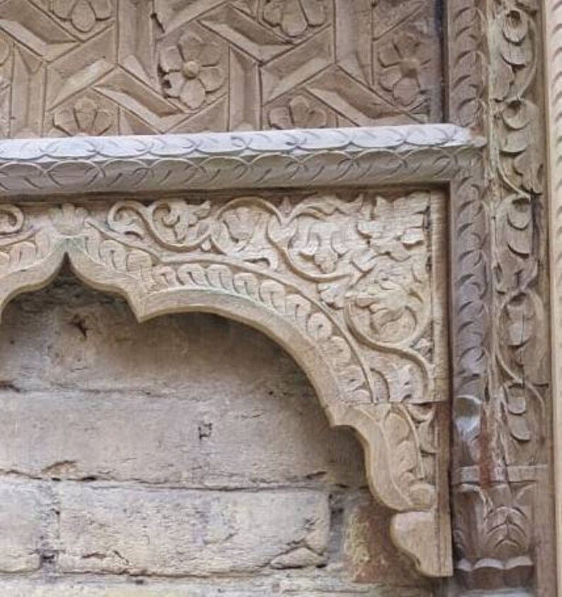 The Ahom Vintage Style Arch Mirror Carved Natural Wood Finish - Etsy