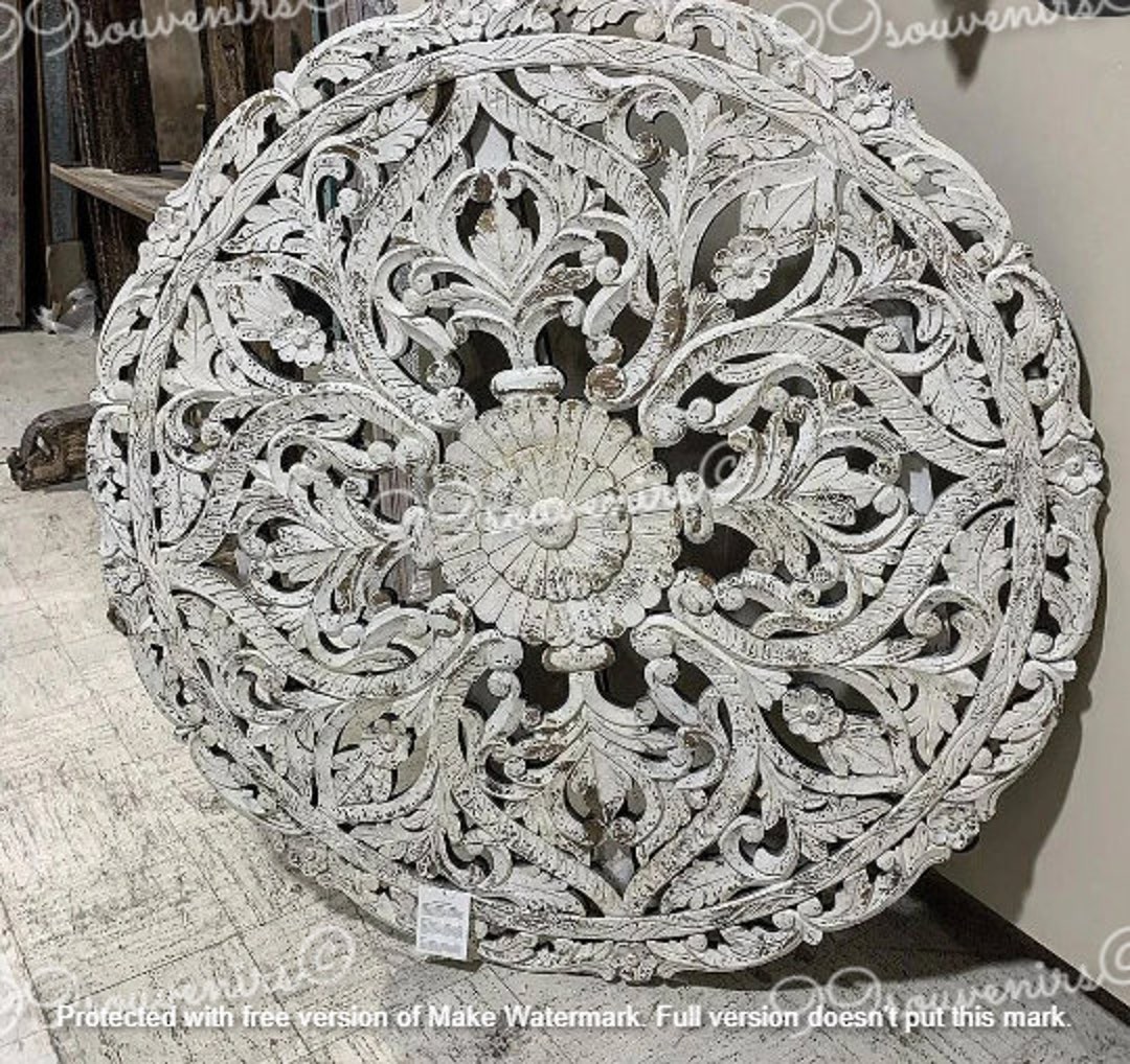 Bohemian Wooden Panel, Intricate Floral Carved Wall Decor, Indian ...
