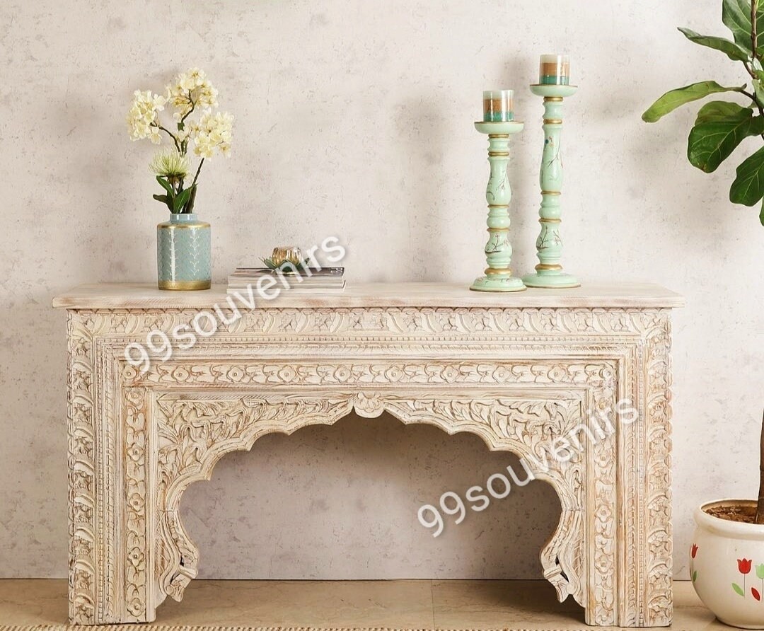 Boho Vintage Style Console, Indian Carved Wooden Console, Intricate ...
