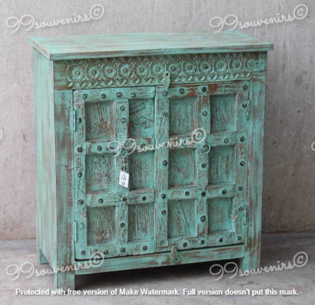 Vintage Style Indian Cabinet, Carved Wooden Cabinet, Bohemian Entryway ...