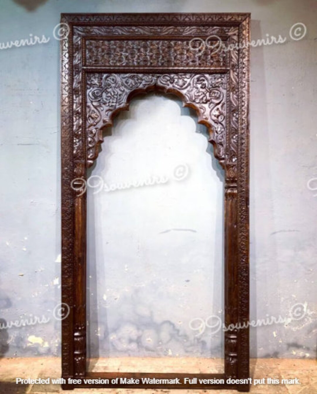 The Kashi Arch Indian Mirror, Carved Vintage Style Mirror, Wooden Wall ...