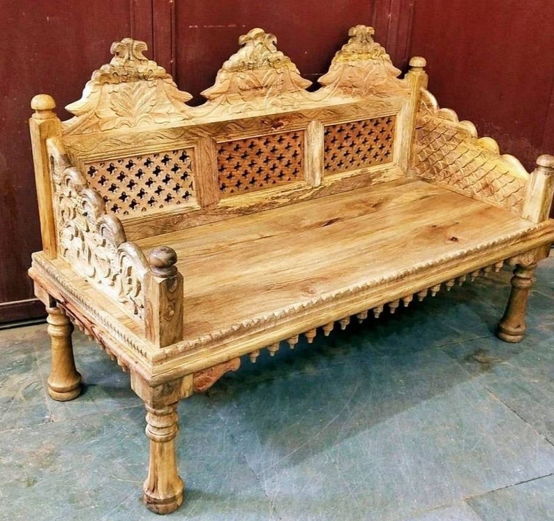 Vintage Style Indian Day Bed, Carved Wooden Love Seat, Intricate ...