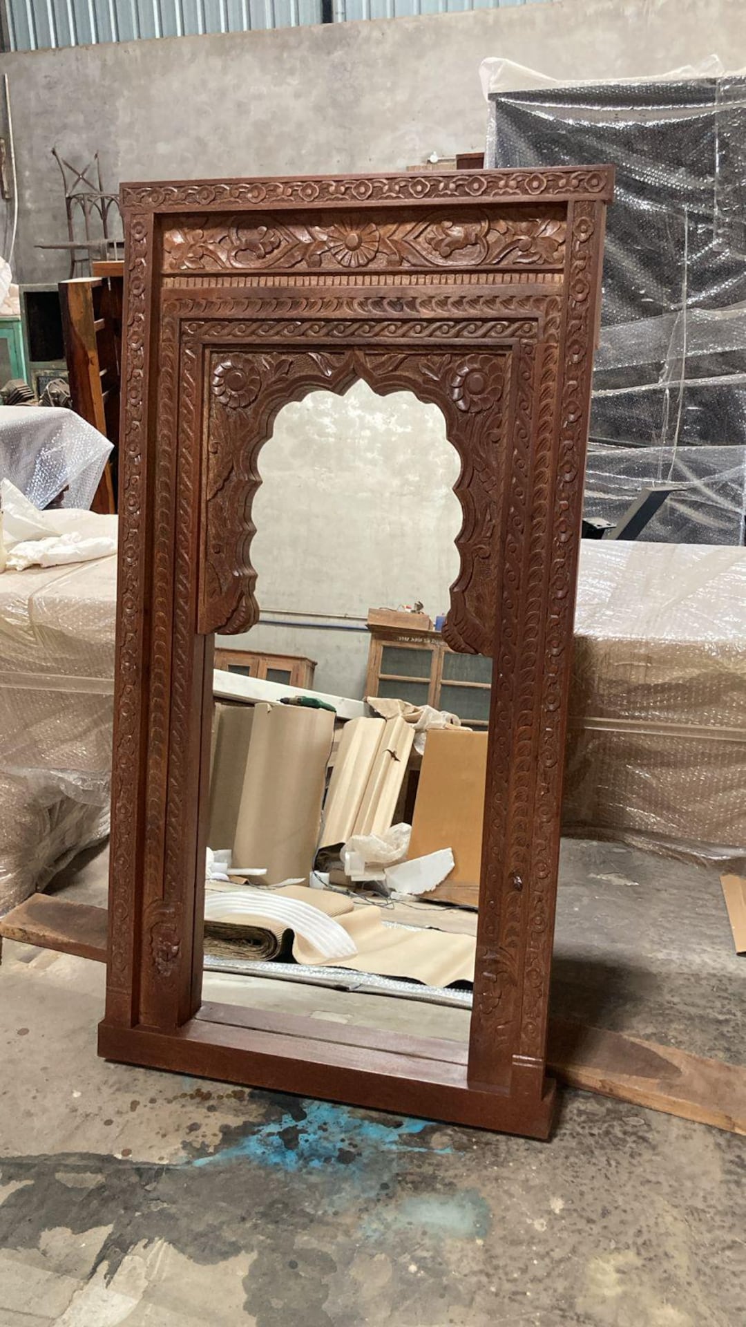 Antique Inspired India Mirror, Carved Wooden Wall Mirror, Distressed ...