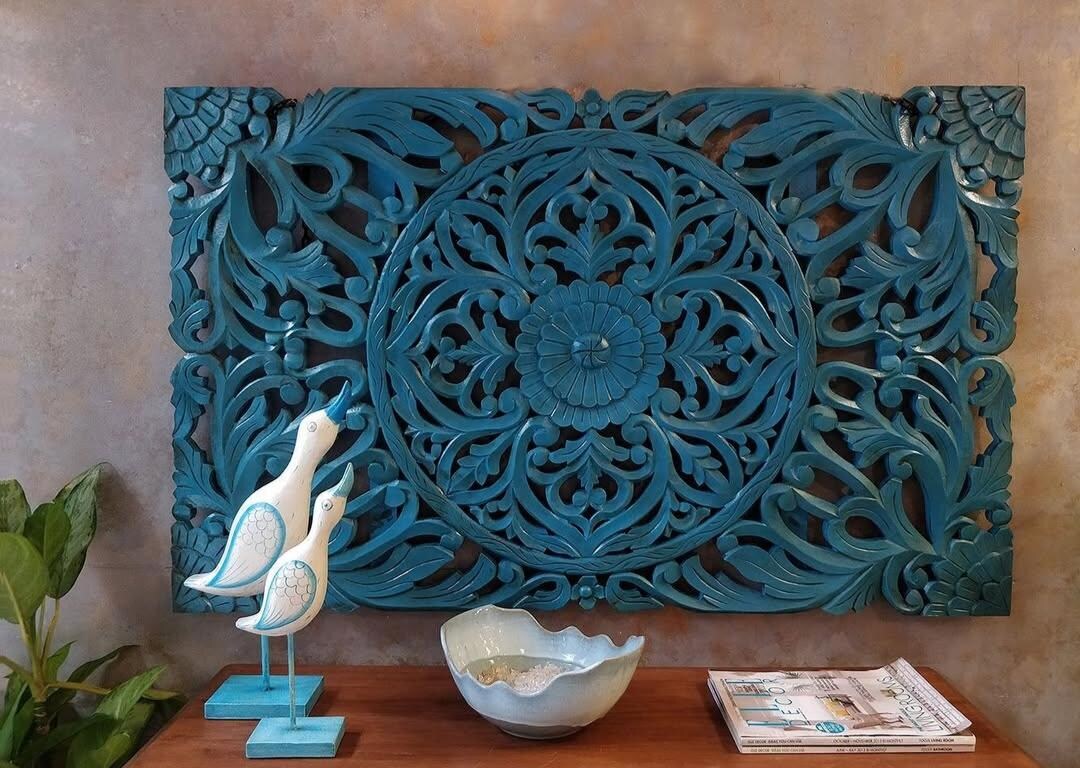 Antique Inspired Wall Panel With Intricate Floral Carvings, Carved ...