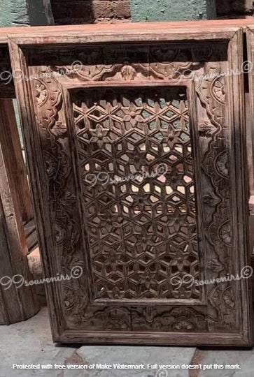 Mango Wood Wall Panel: Vintage Indian Jaali Carving, Distressed Brown ...
