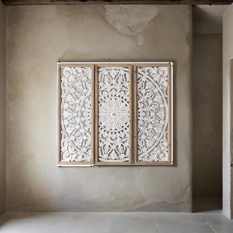 Rustic Wooden Wall Panel, Carved Wall Hanging, Indian Vintage Style ...