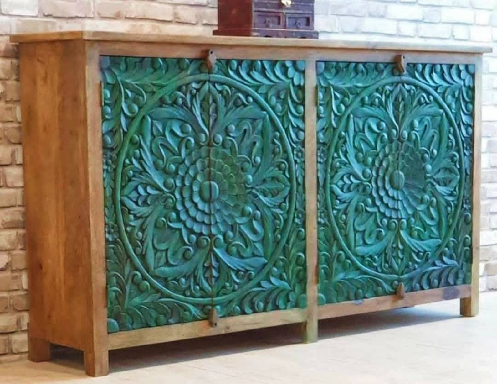 Indian Rustic Cabinet, Carved Wooden Dresser, Boho Living Room Cabinet ...