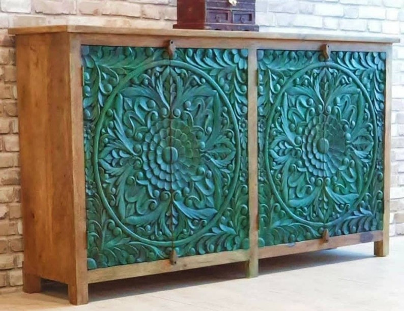 Indian Rustic Cabinet Carved Wooden Dresser Boho Living Room - Etsy