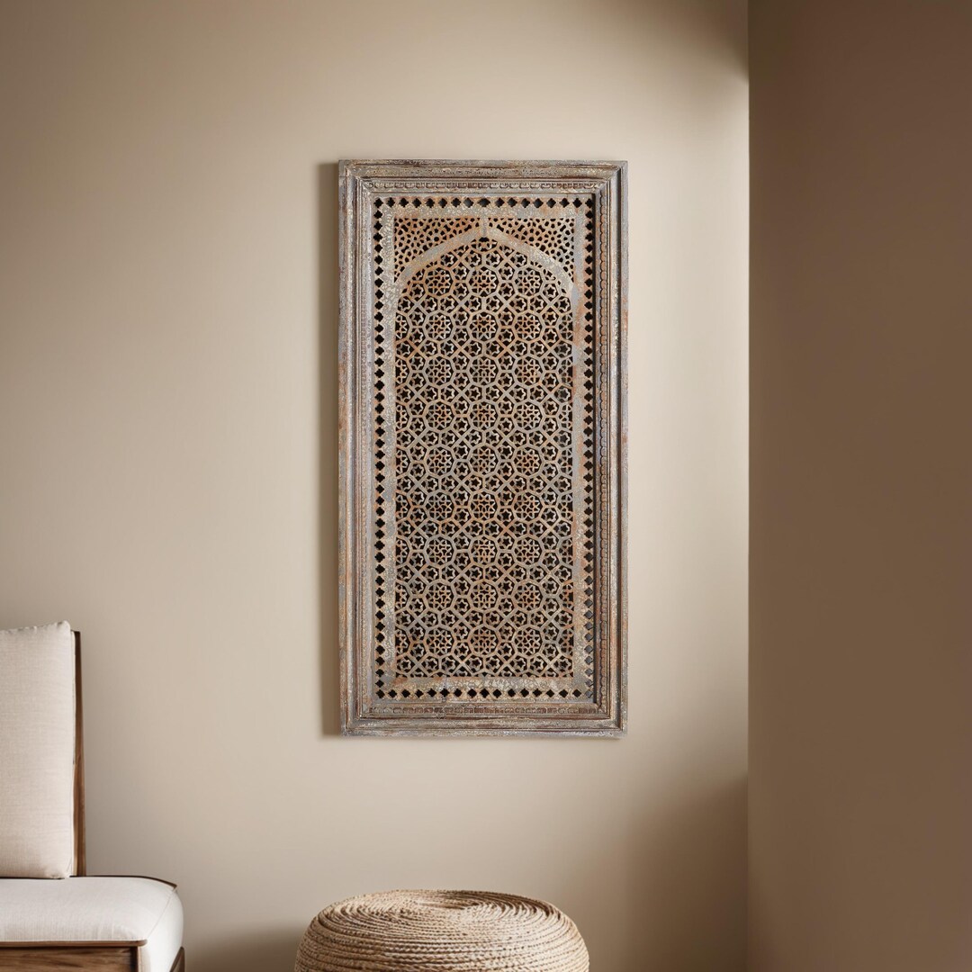 Antique Style Wall Panel in Rustic Finish, Carved Wooden Wall Hanging ...