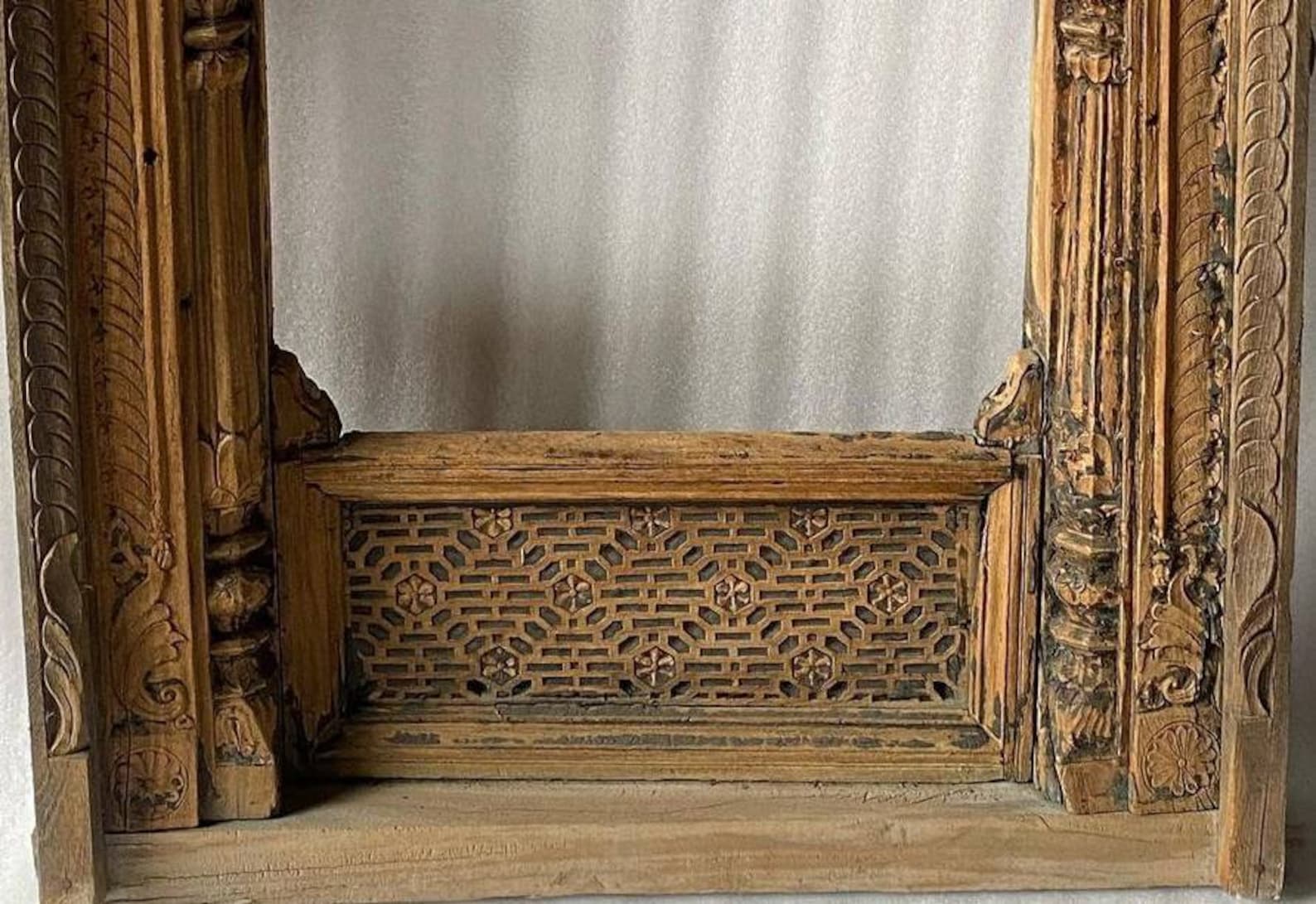 The Deoli Indian Vintage Inspired Mirror, Hand Carved Wooden Wall Frame ...