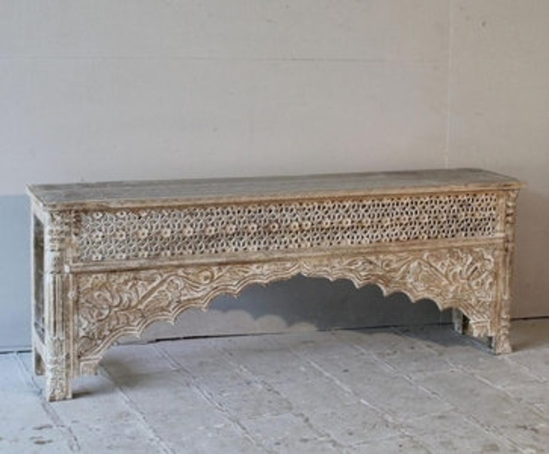 Antique Inspired Wood Console for Bohemian Home, Vintage Style Carved ...