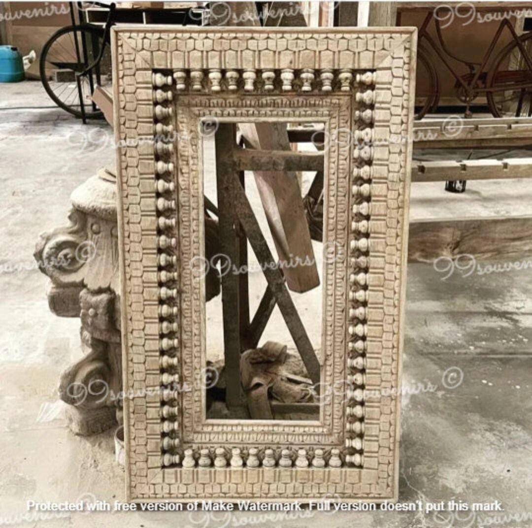 Bohemian Wall Mirror, Carved Wooden Mirror, Boho Mirror Frame, Rustic ...