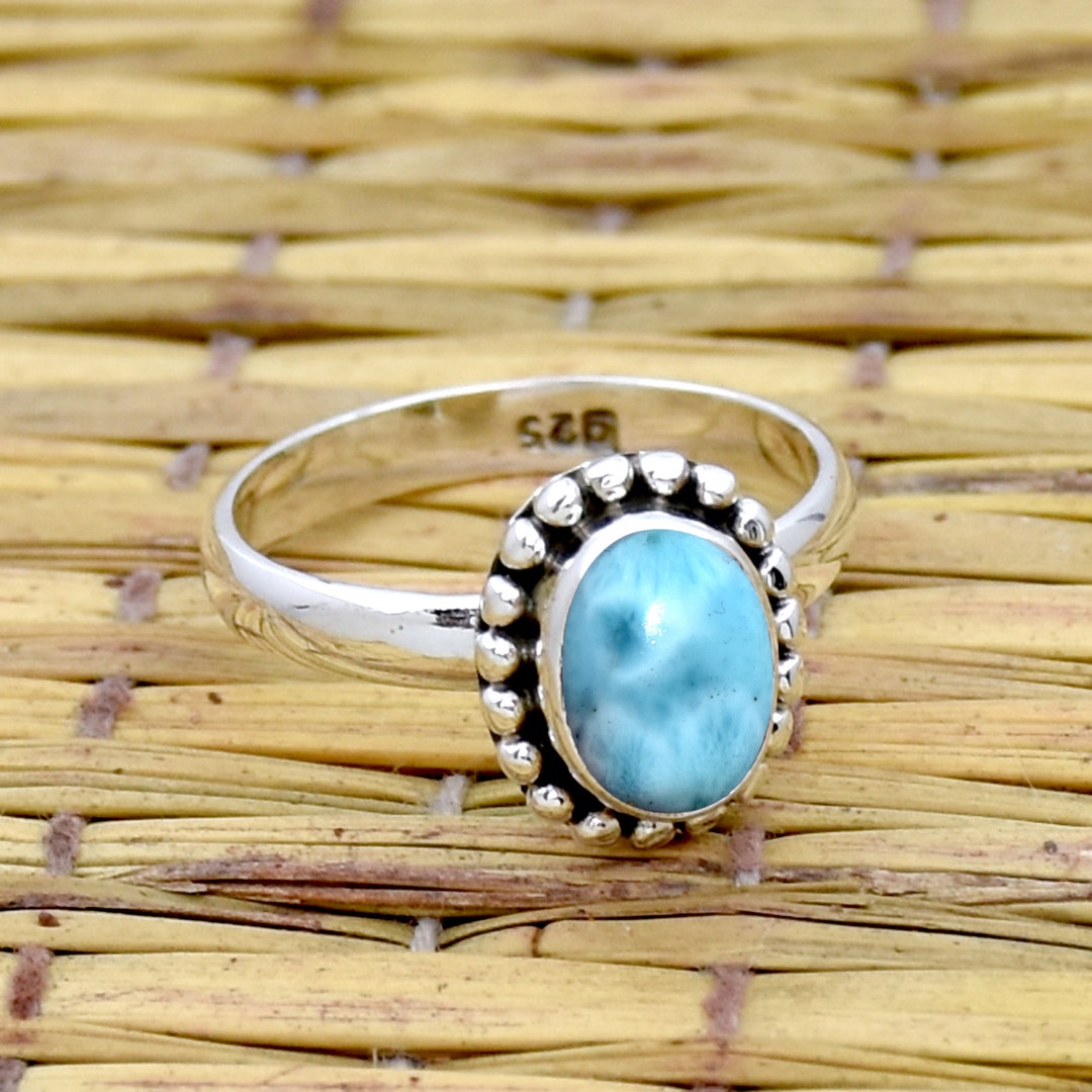 925 Sterling Silver Ring, Natural Larimar Gemstone Ring, Handmade Silver Ring, Blue Larimar Ring ...